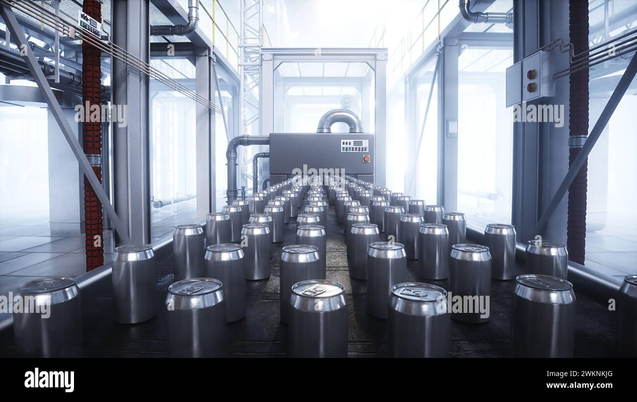 food metallic jar. Factory. Production line. 3d rendering Stock Photo ...