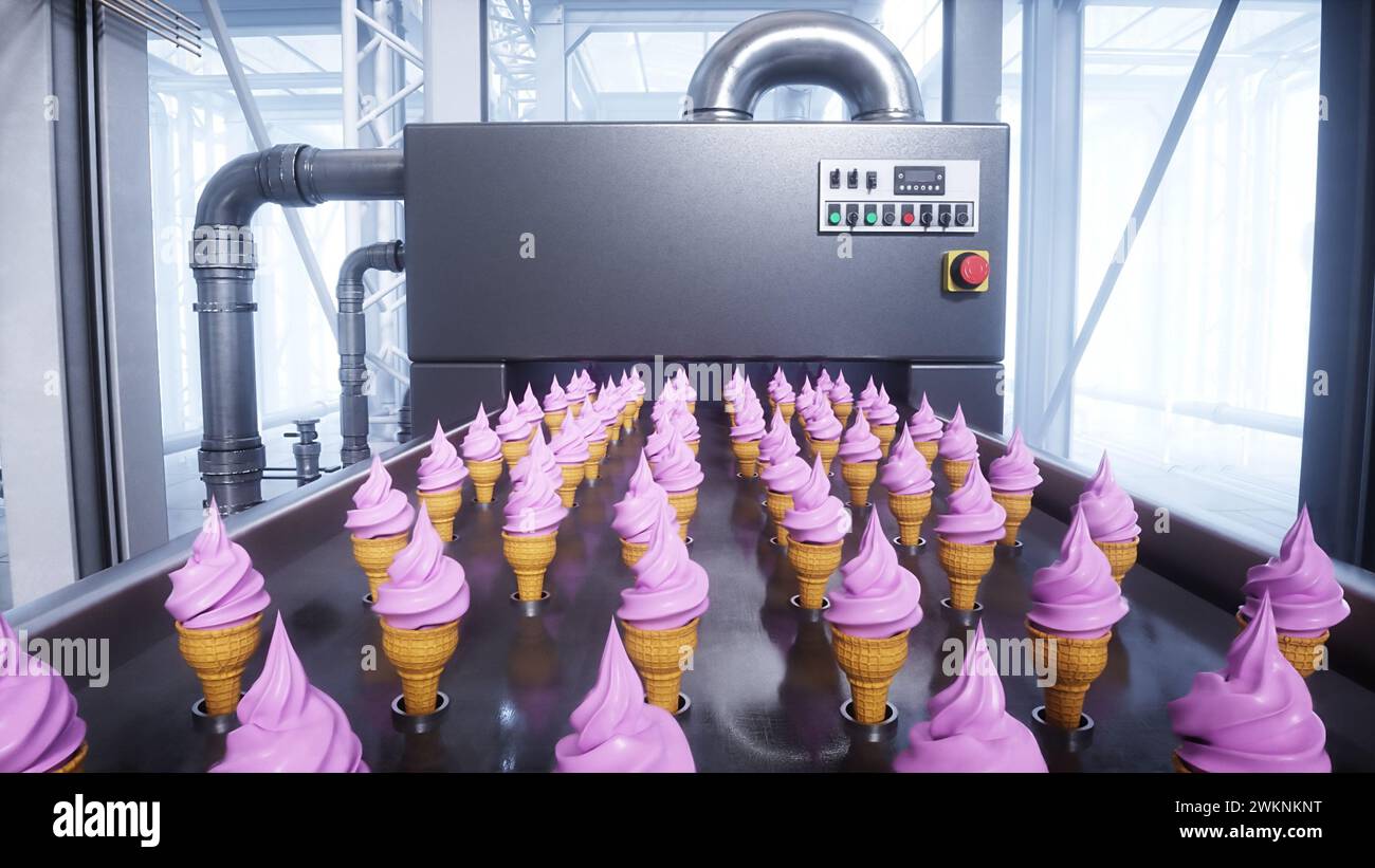 Ice cream production line. Factory. 3d rendering Stock Photo - Alamy