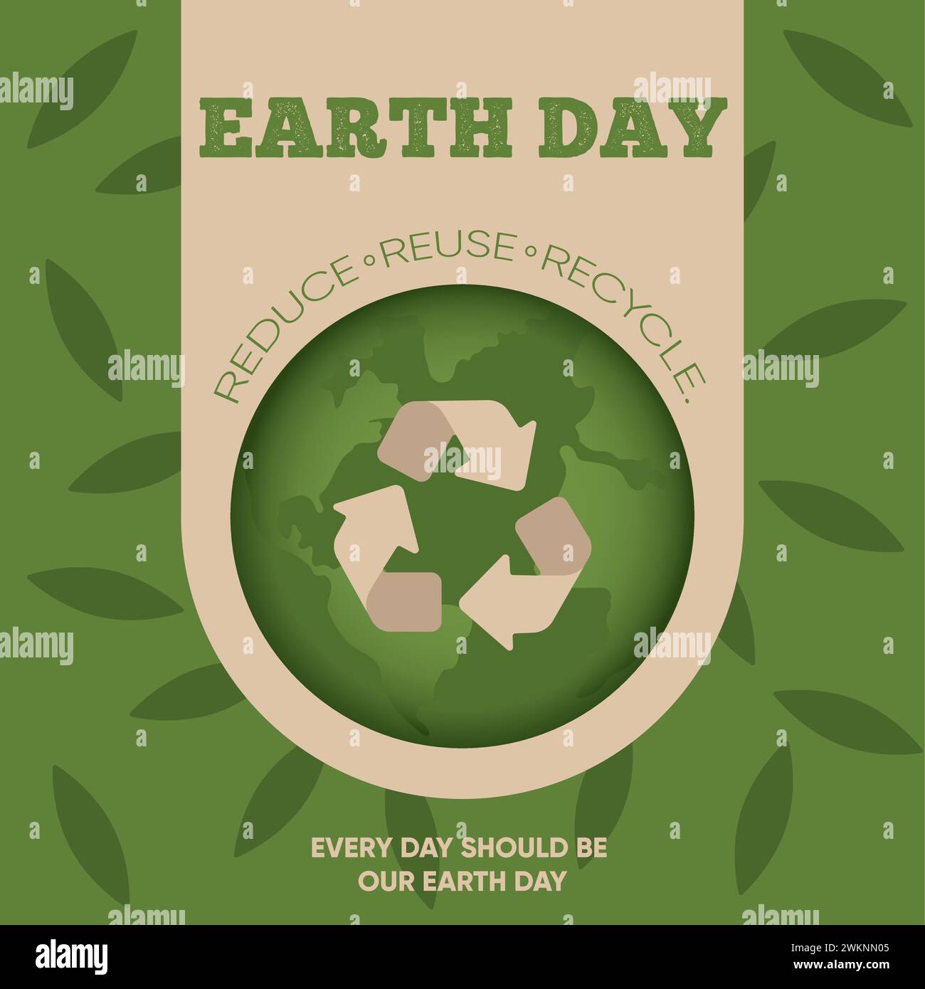 Green poster with planet earth and recyclable symbol Earth day Vector ...