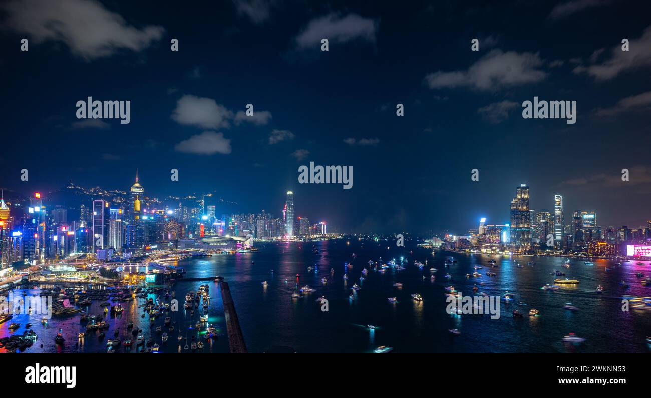 Skyline skyscrapers night illuminated hi-res stock photography and ...