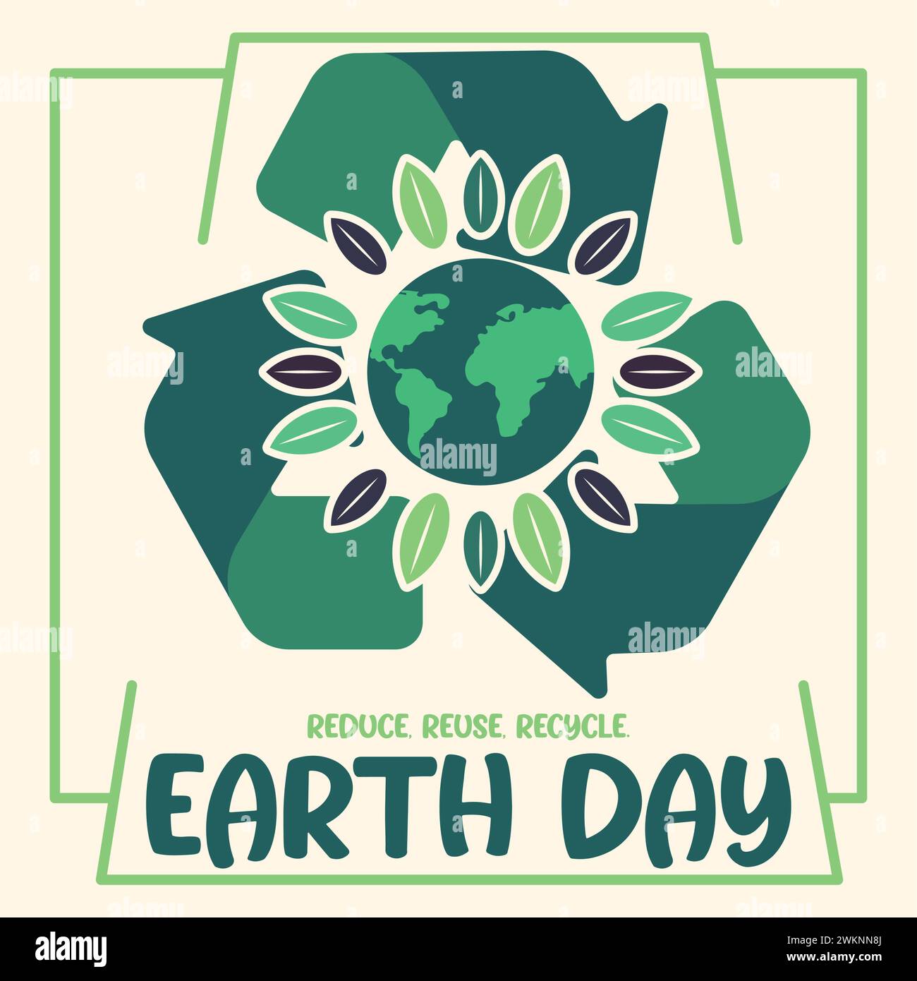 Isolated planet earth with leaves and recyclable symbol Earth day ...