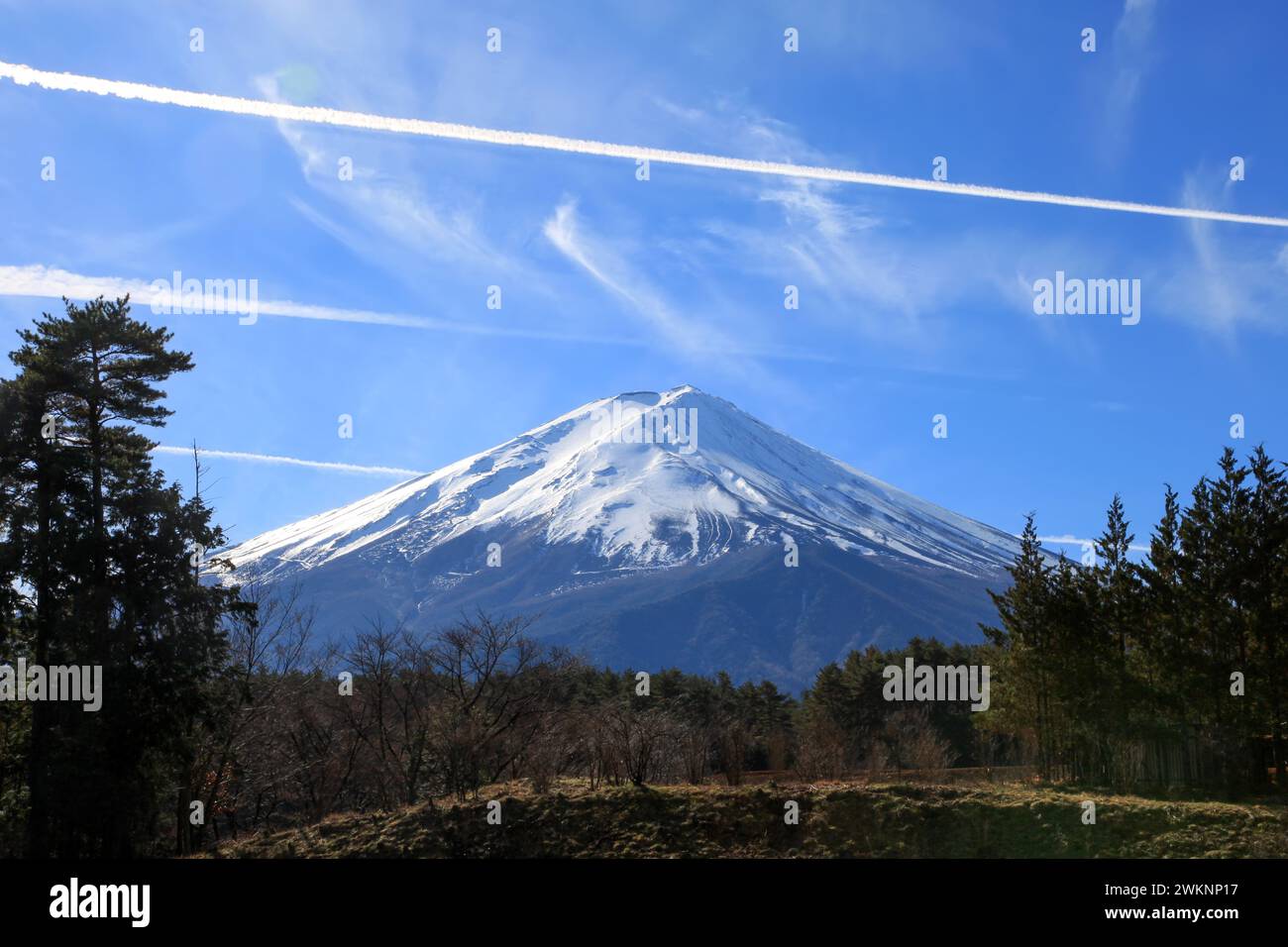 Mt. Fuji or Mount Fuji with it's peak all covered in snow Stock Photo ...