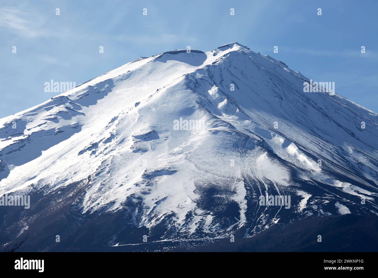 Mt. Fuji or Mount Fuji with it's peak all covered in snow Stock Photo ...