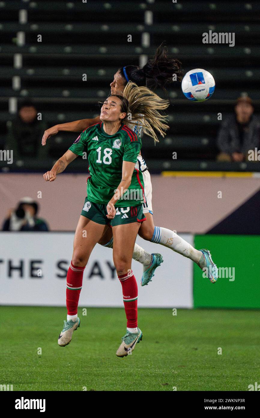 Mexico forward Jasmine Casarez (18) wins a header during the Concacaf W ...
