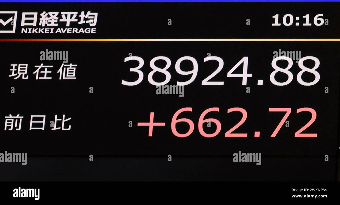 A monitor shows the Nikkei Stock Average at Osaka Exchange in Osaka on ...