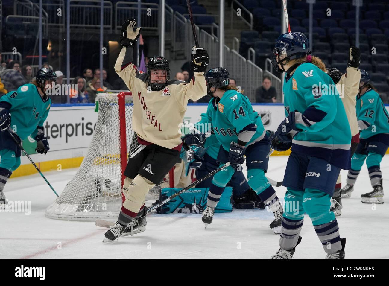 Montreal forward Maureen Murphy, center, celebrates scoring against New ...
