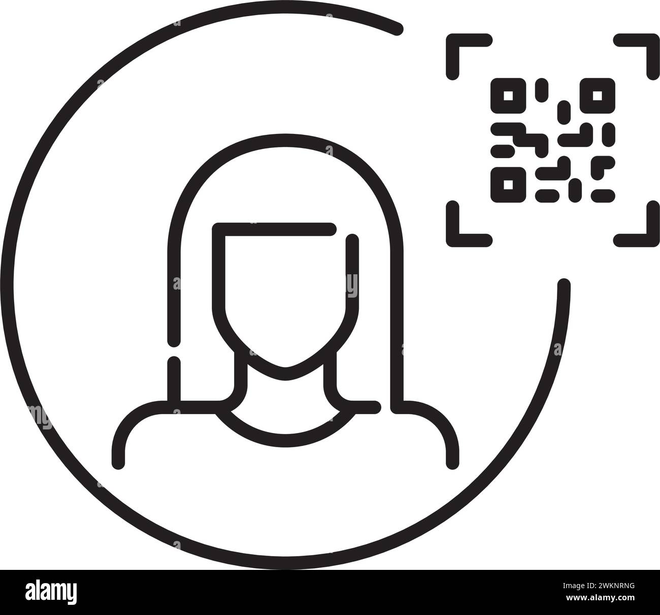 Female user account avatar and qr-code. P2P banking transfer. Pixel perfect, editable stroke ...