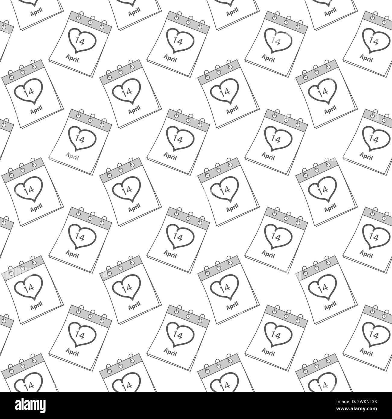Seamless pattern Calendar page 14 April Black Day date and heart shaped ...