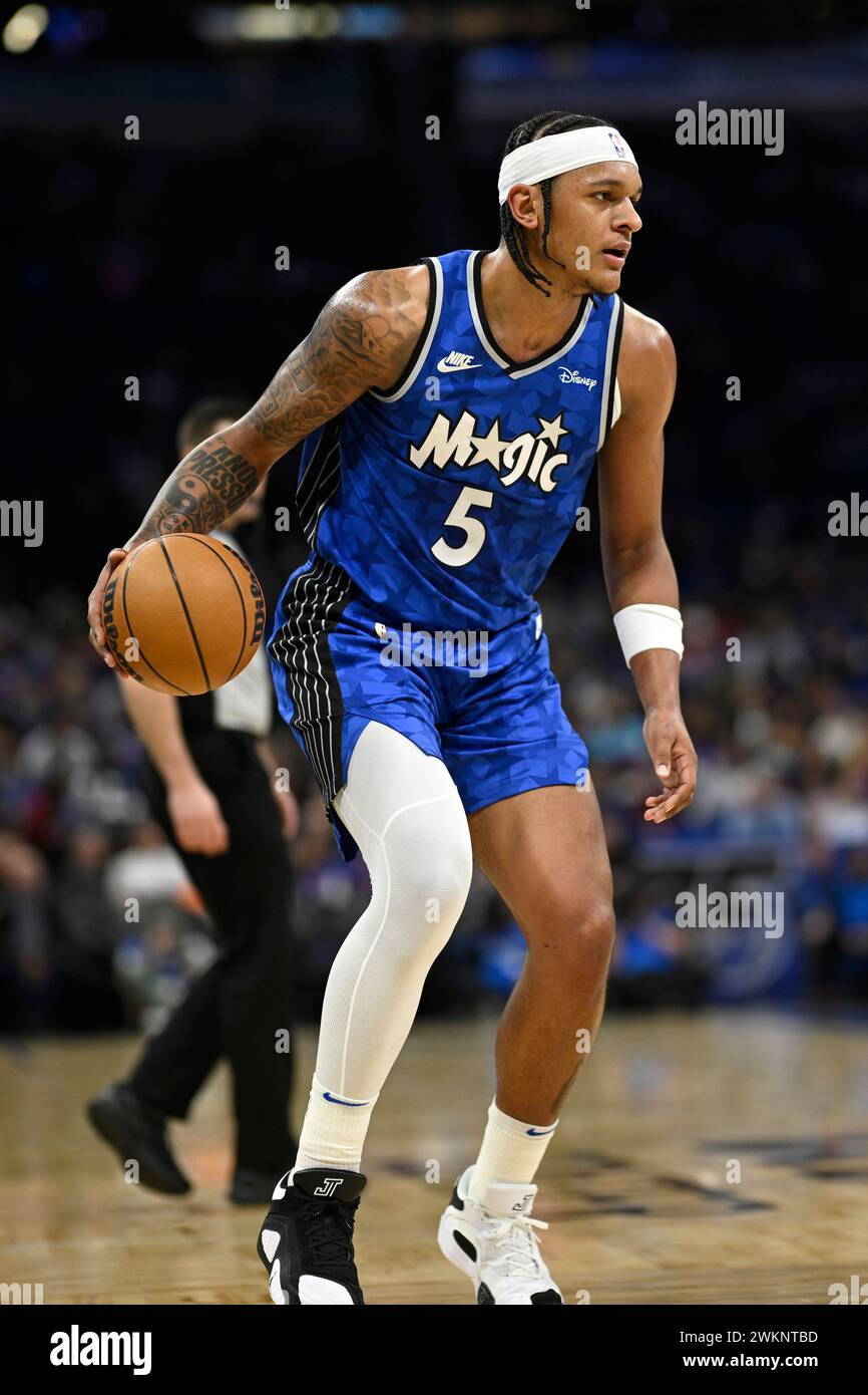 Orlando Magic forward Paolo Banchero (5) sets up for a shot during the ...