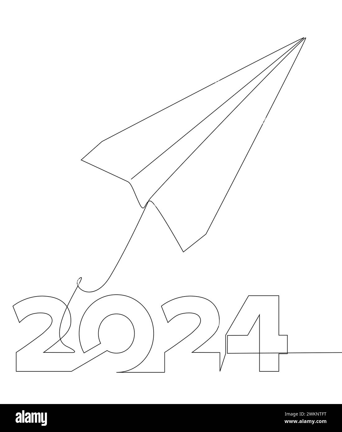 One continuous line of Paper Airplane with number 2024. Thin Line ...