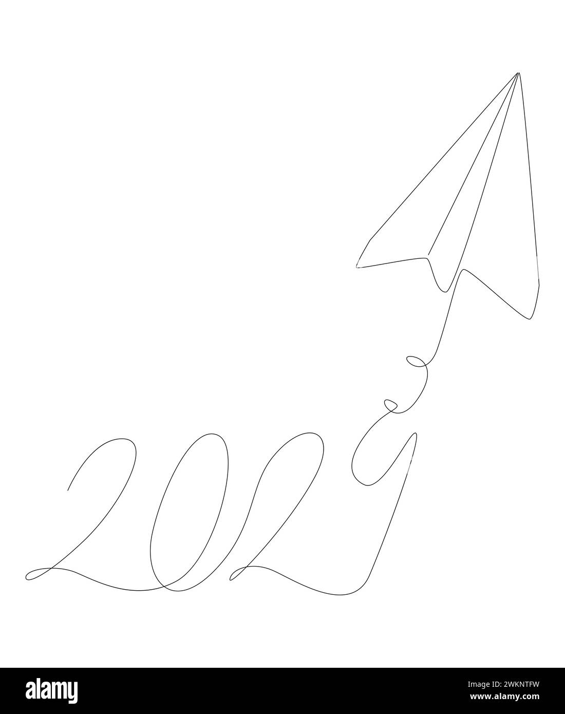 One continuous line of Paper Airplane with number 2024. Thin Line ...