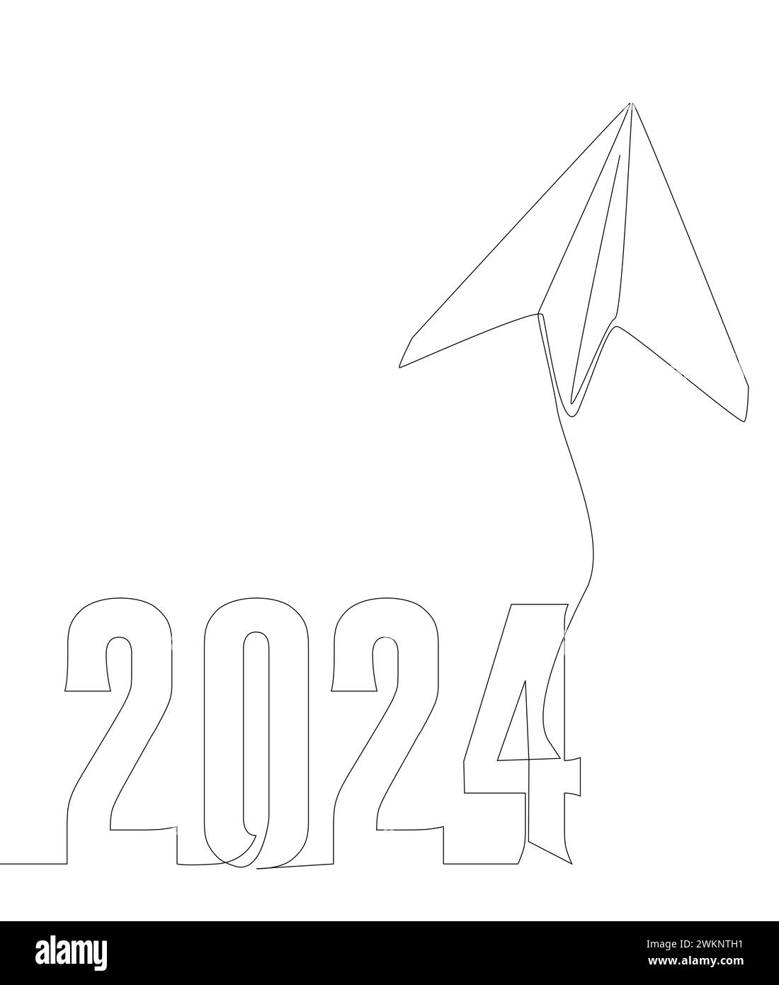 One continuous line of Paper Airplane with number 2024. Thin Line ...