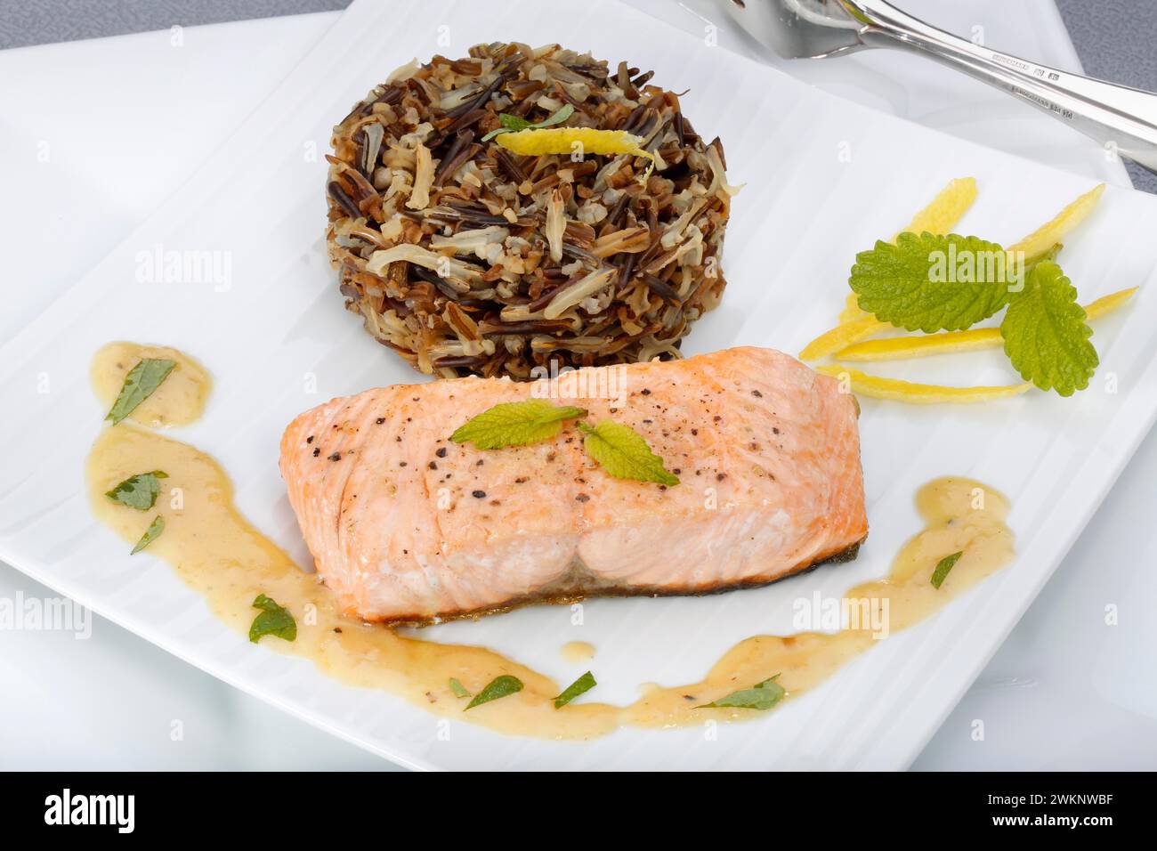 Southern German cuisine, fillet of Dreisam salmon with wild rice and ...