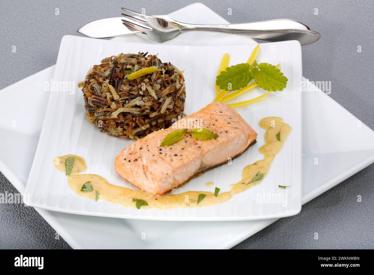 Southern German cuisine, fillet of Dreisam salmon with wild rice and ...