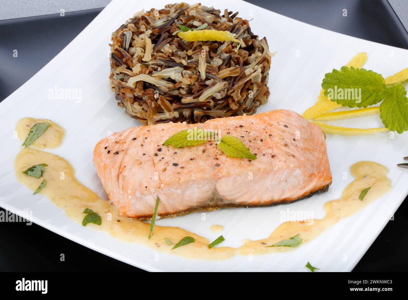 Southern German cuisine, fillet of Dreisam salmon with wild rice and ...