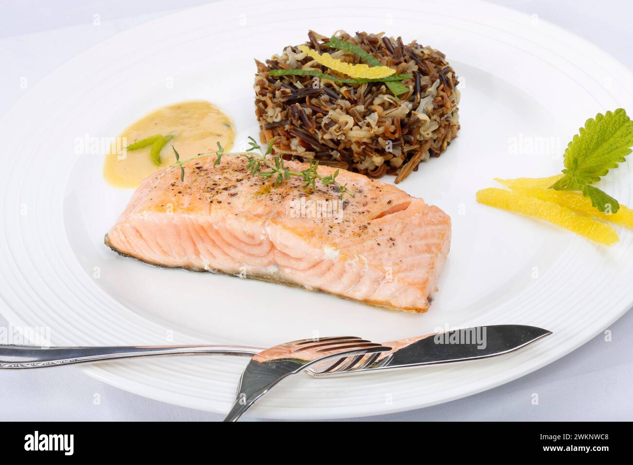 Southern German cuisine, fillet of Dreisam salmon with wild rice and ...