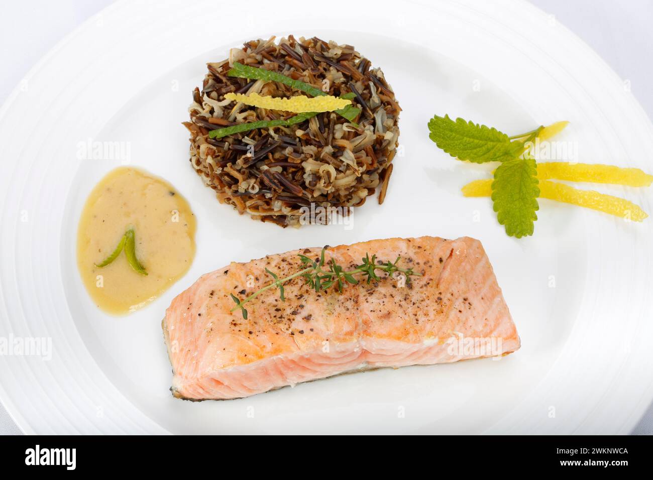 Southern German cuisine, fillet of Dreisam salmon with wild rice and ...