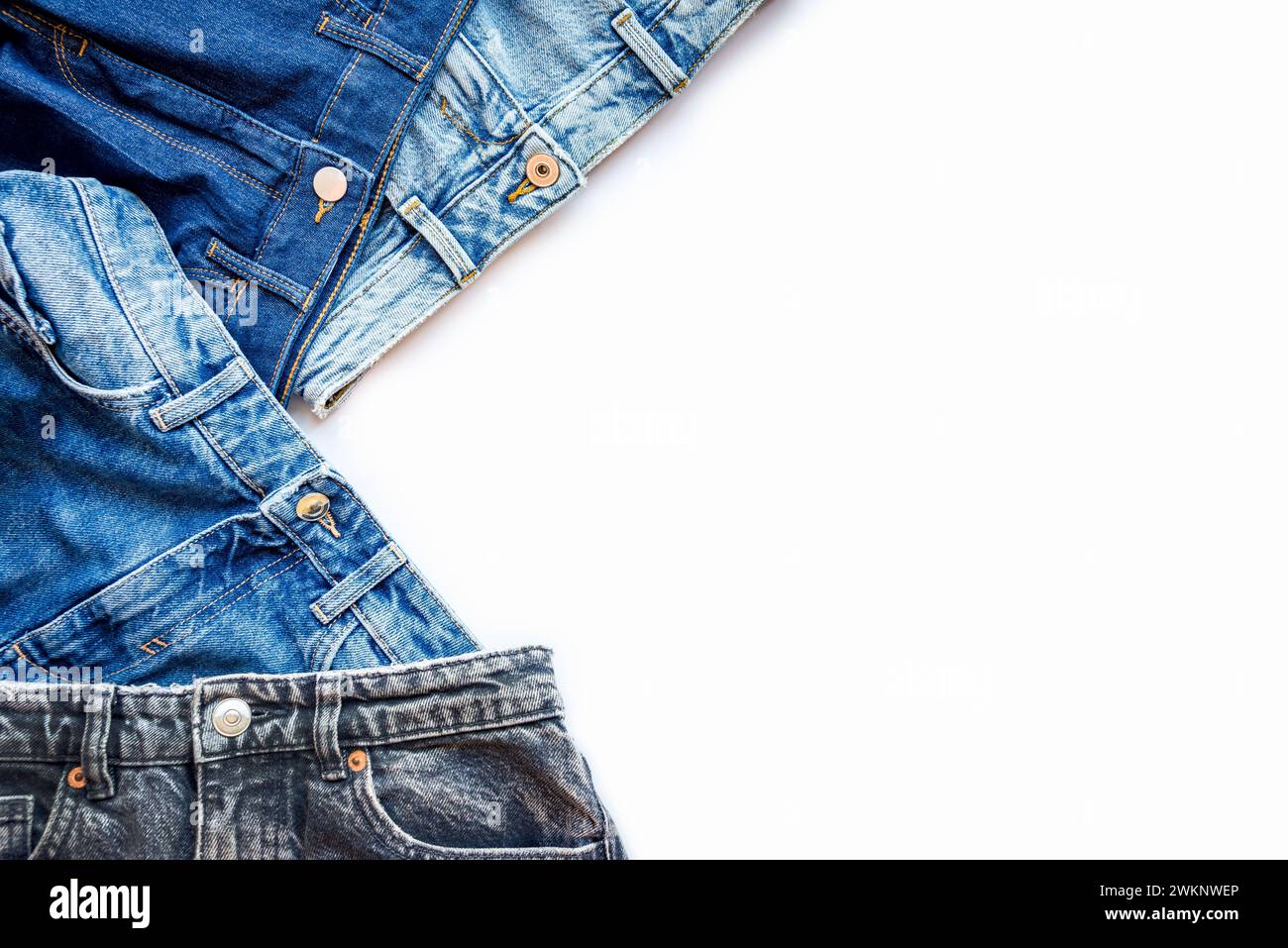 Various shades and colors of denim fabrics. Denim texture background ...