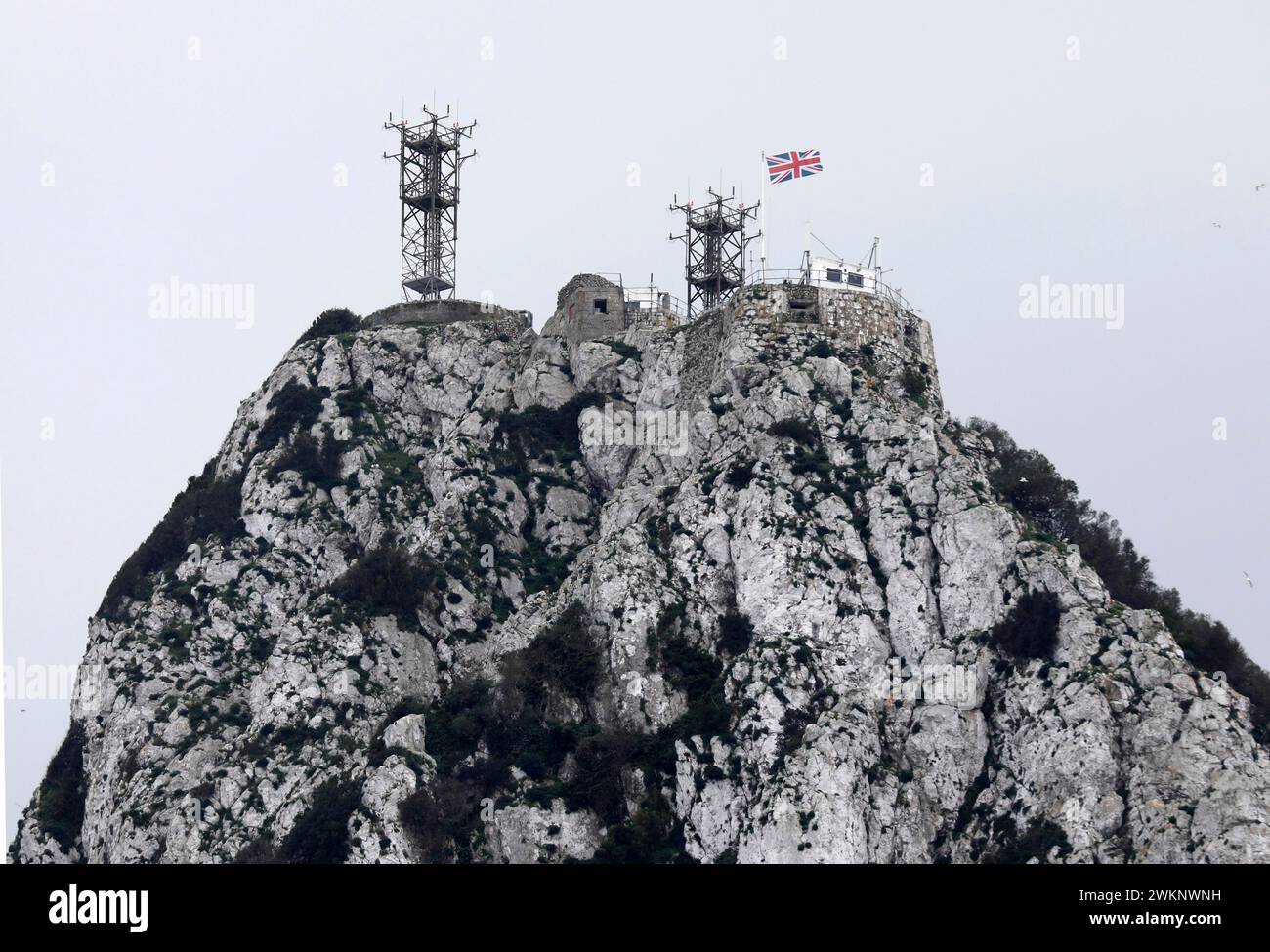 The British flag flies at the top of the Rock of Gibraltar, 14/02/2019 ...