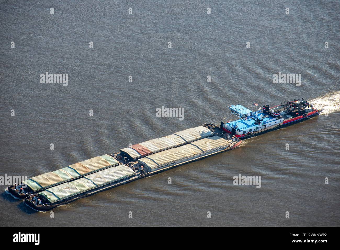 Aerial photo, pushed convoy, pushed barge. barge, lighter, Elbe ...