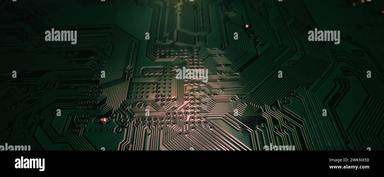 Semiconductors chip. Technology background. High tech electronic circuit board background. Close ...