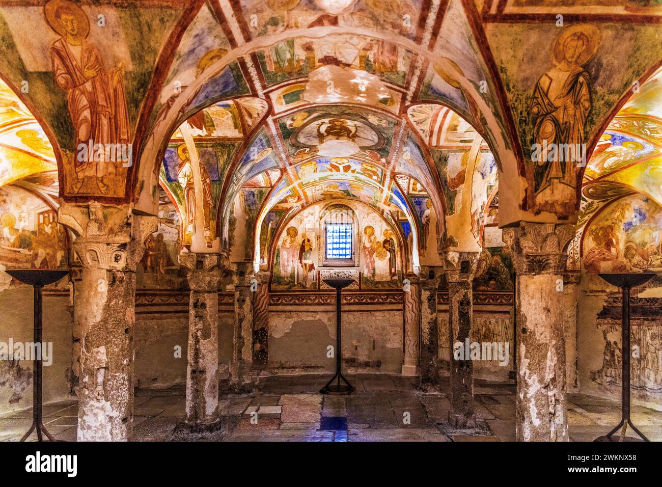 Crypt of frescoes from the 9th century under the main altar, Cripta degli Affreschi, Basilica of ...