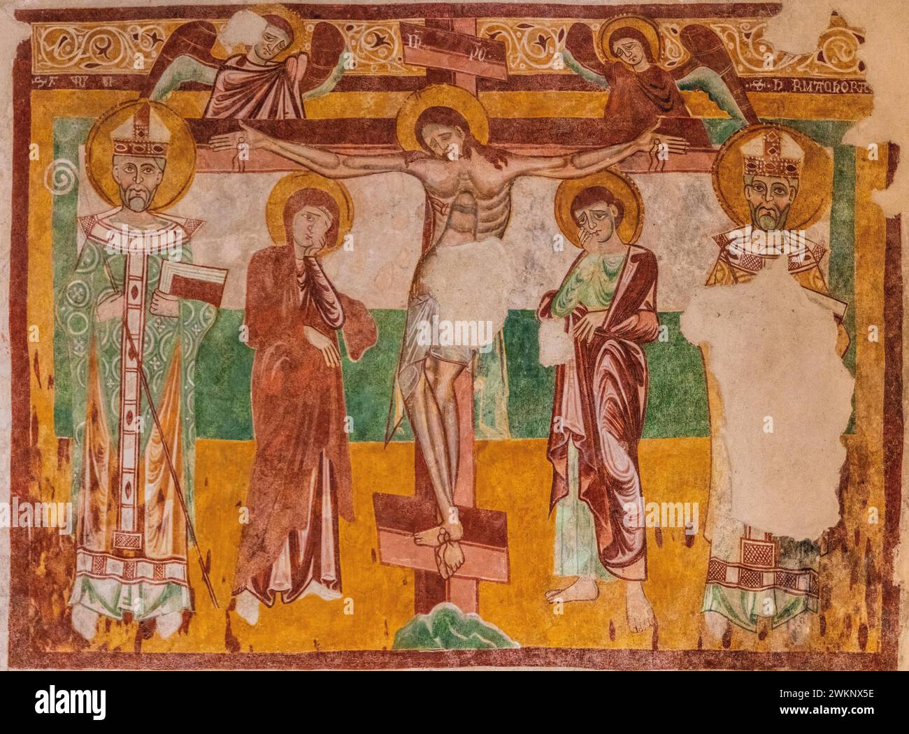 Frescoes, crucifixion scene, Basilica of Aquileia from the 11th century ...