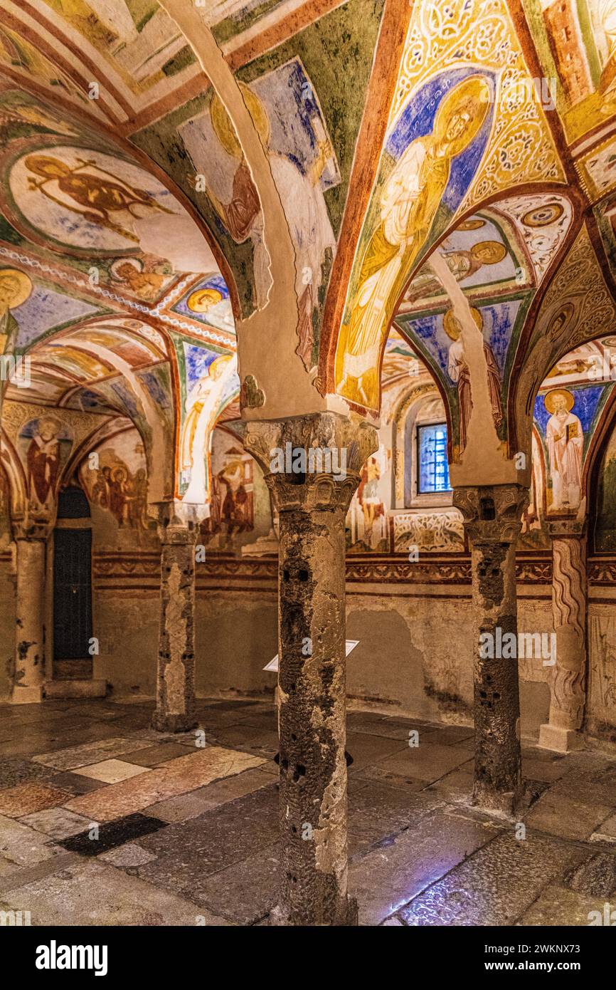 Crypt of frescoes from the 9th century under the main altar, Cripta degli Affreschi, Basilica of ...