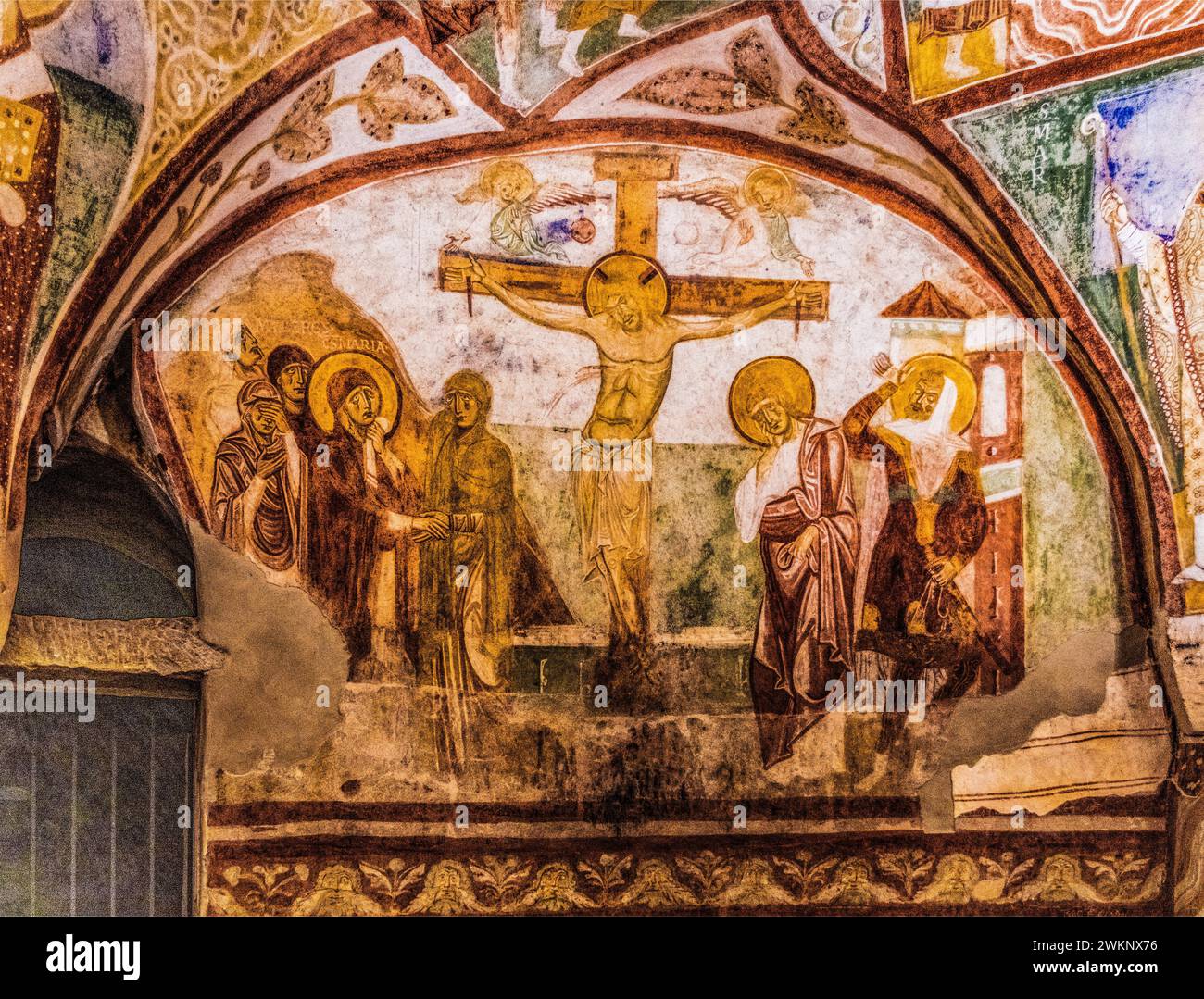 Crypt of frescoes from the 9th century under the main altar, Cripta degli Affreschi, Basilica of ...