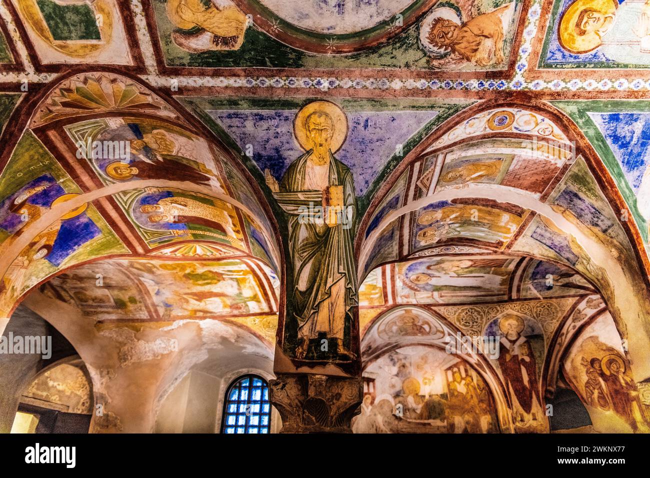 Crypt of frescoes from the 9th century under the main altar, Cripta degli Affreschi, Basilica of ...