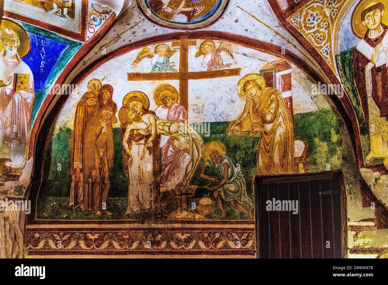 Crypt of frescoes from the 9th century under the main altar, Cripta degli Affreschi, Basilica of ...
