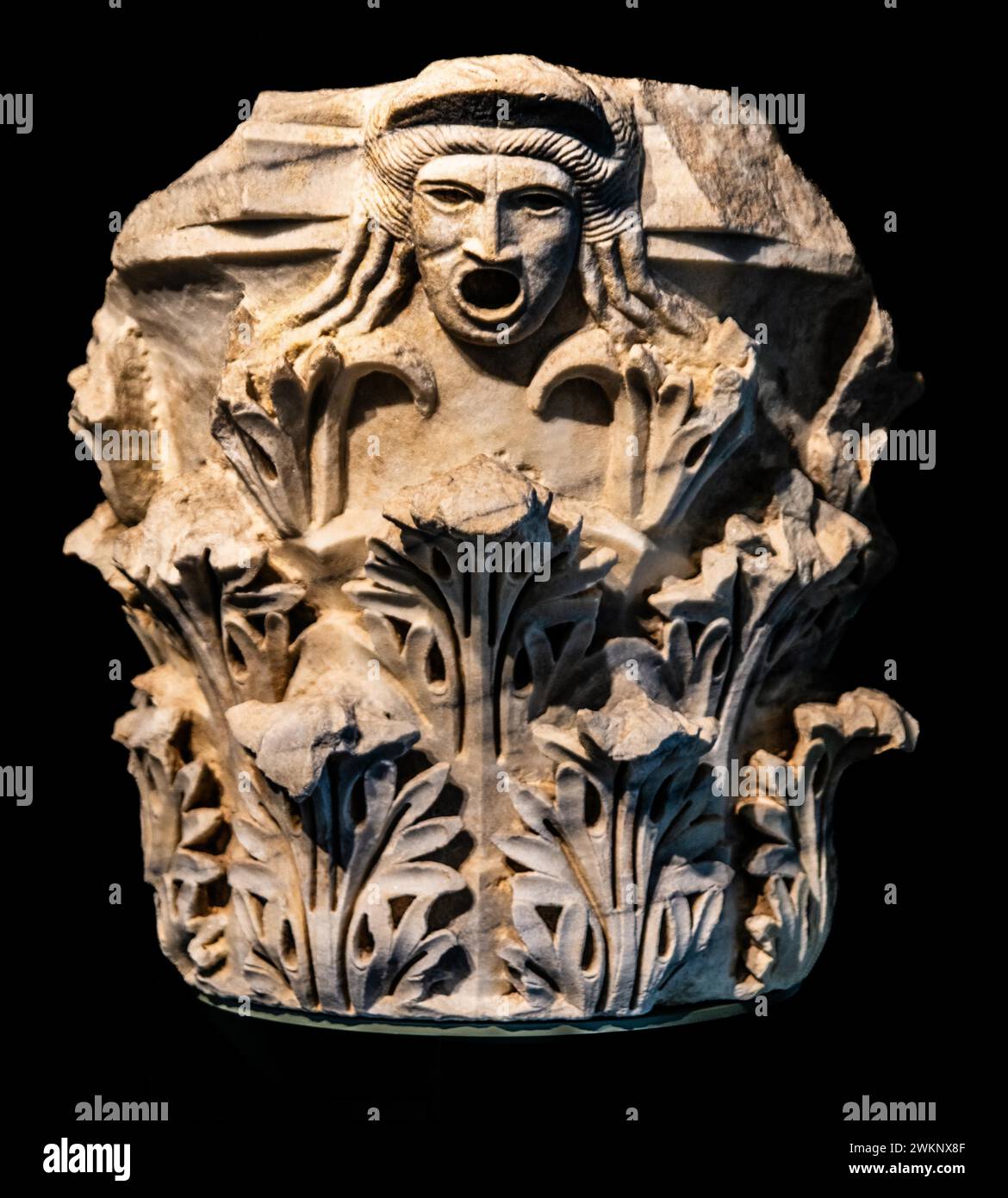 Corinthian chapter with a theatre mask, 2nd century, National ...