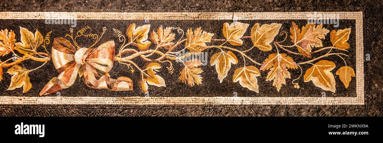 Mosaic depicting vine leaves, National Archaeological Museum, Villa ...