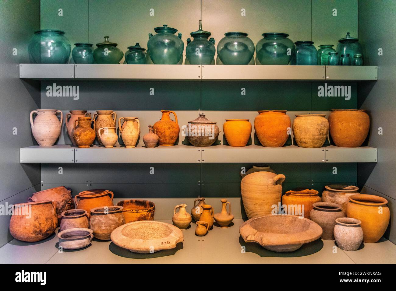 Clay and glass vessels, National Archaeological Museum, Villa Cassis ...