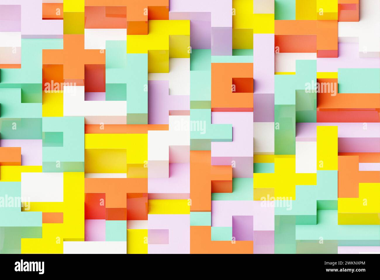 3D illustration volumetric colorful cubes. Parallelogram pattern ...