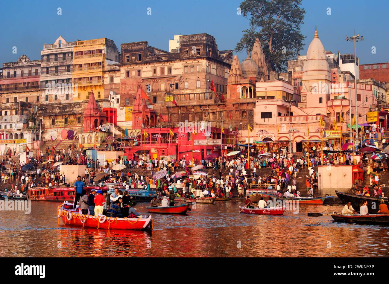 Varanasi ghats and Ganges river Stock Photo - Alamy