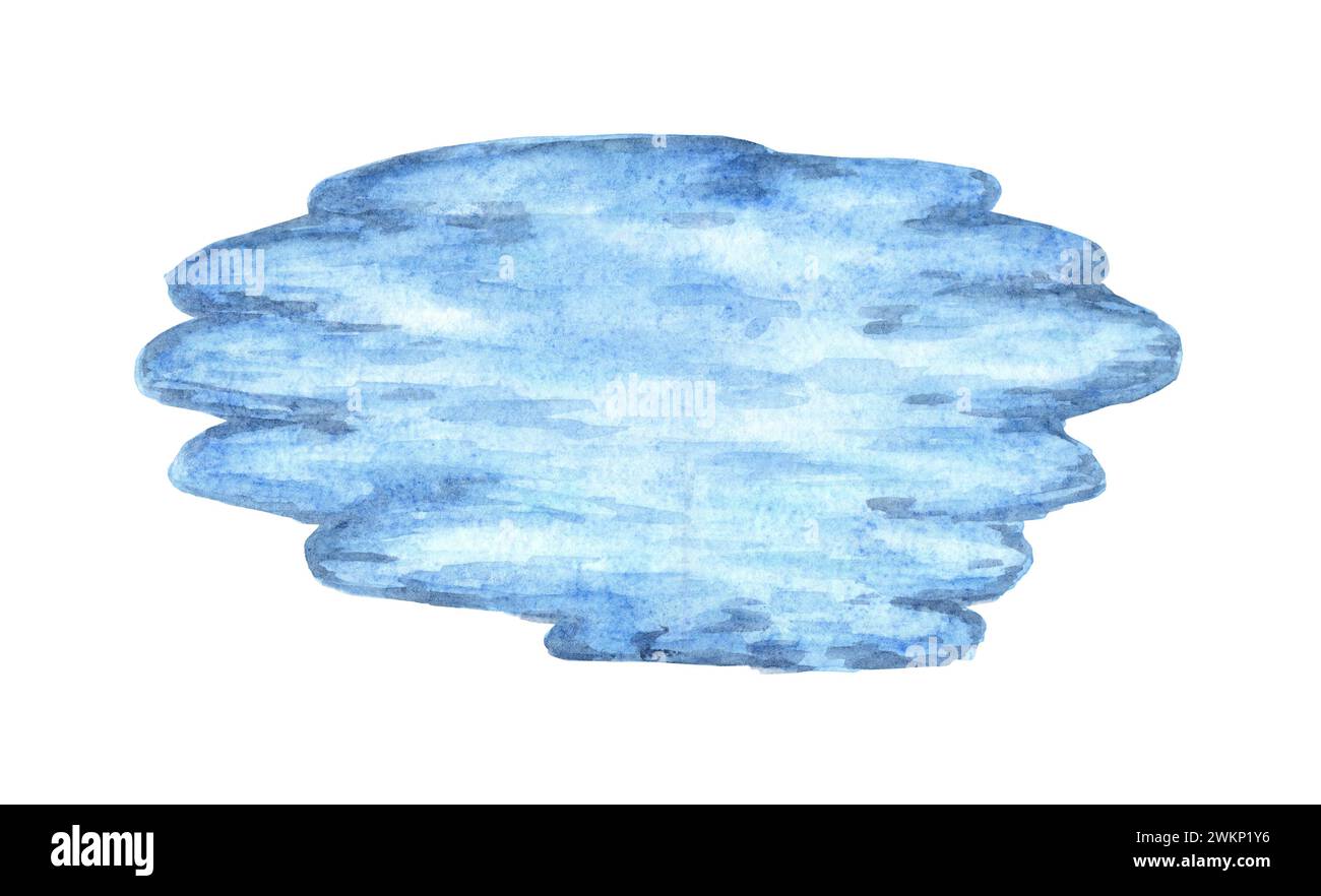 Watercolor illustration of an azure lake with light waves and ripples ...