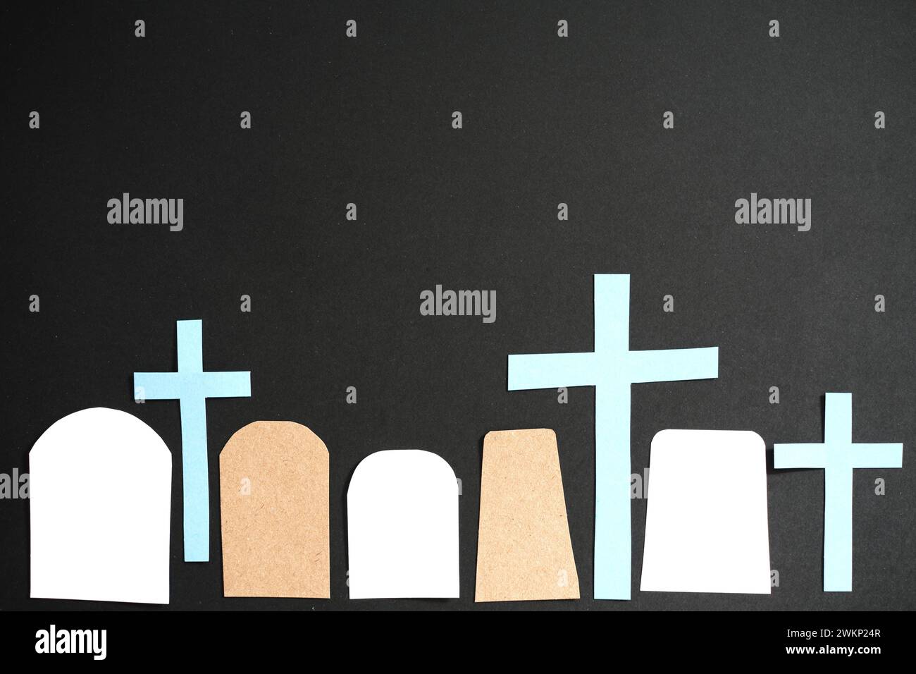 Graveyard or cemetery backdrop template in black background with ...