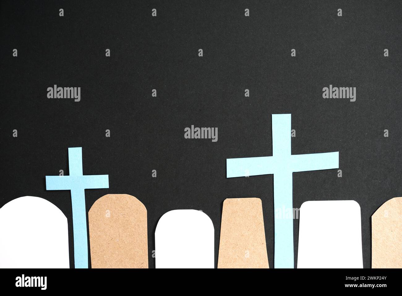 Graveyard or cemetery backdrop template in black background with ...