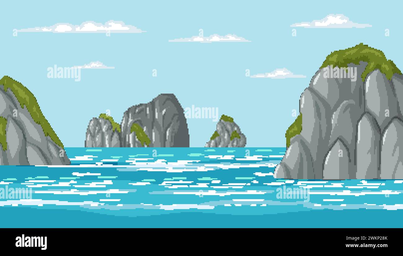 Coastal landscape sea rocky Stock Vector Images - Alamy