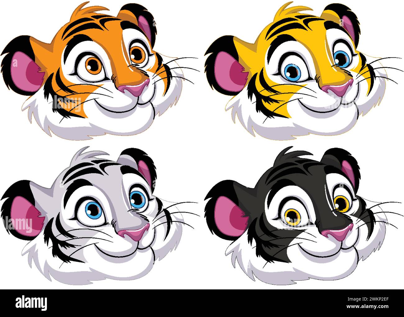 Four stylized tiger faces with different color schemes Stock Vector ...