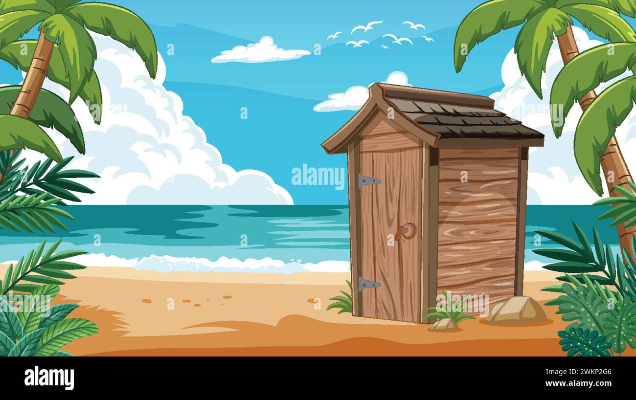 Wooden shack on a serene sandy beach Stock Vector Image & Art - Alamy