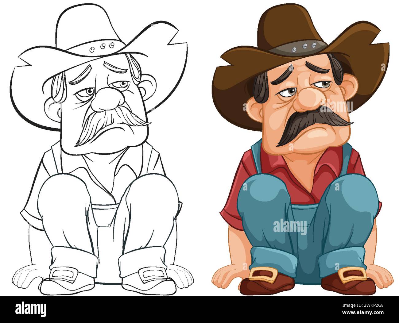 Two cartoon cowboys sitting with thoughtful expressions Stock Vector ...
