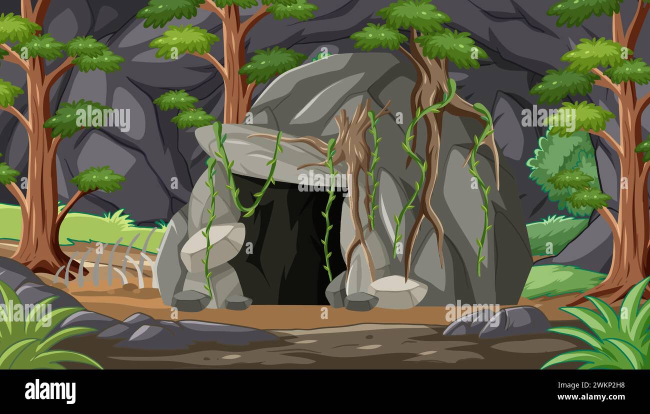 Vector illustration of a secluded forest cave Stock Vector Image & Art ...