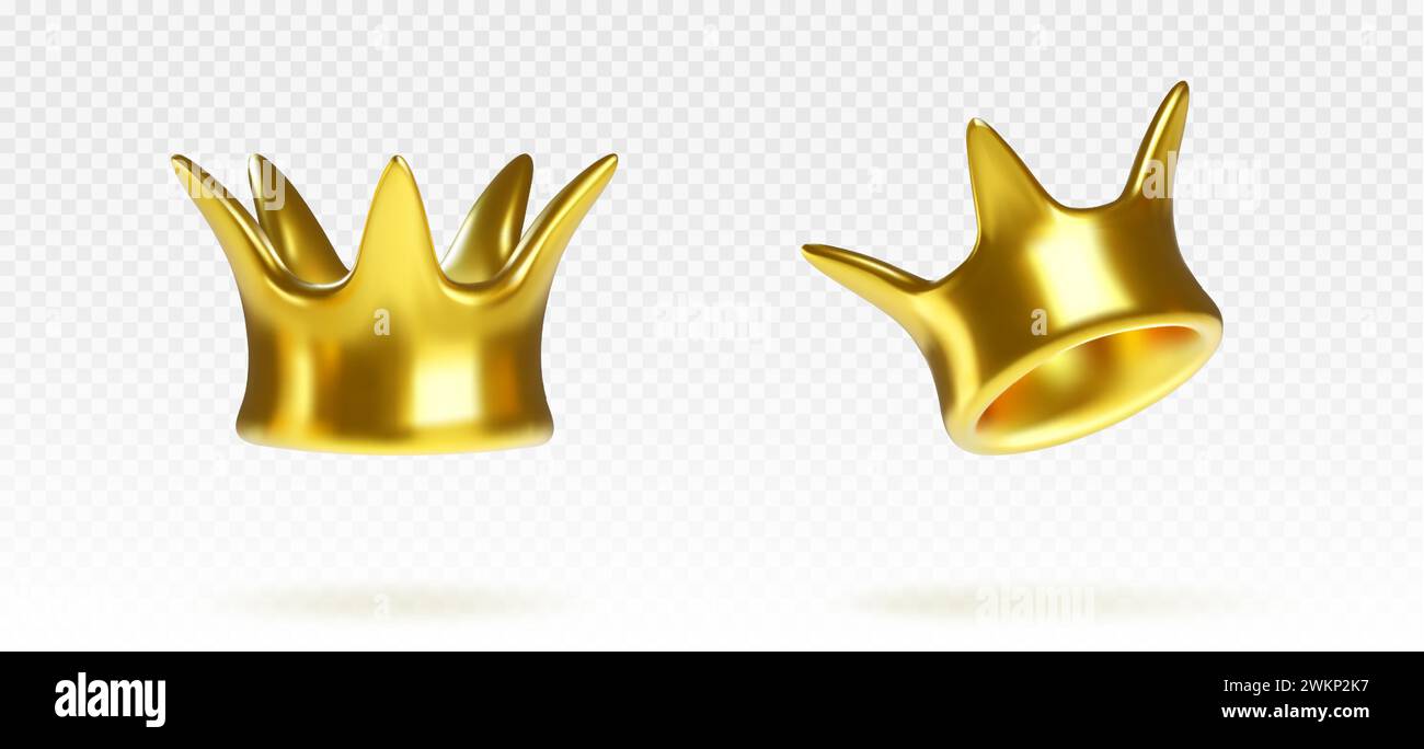 Golden king crown in different angles. Realistic 3d vector illustration ...