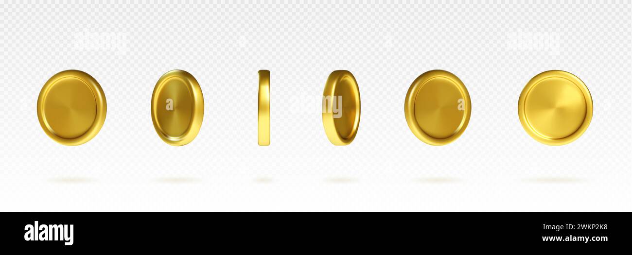 Golden coin 3d in different angles of rotation. Realistic vector set of ...
