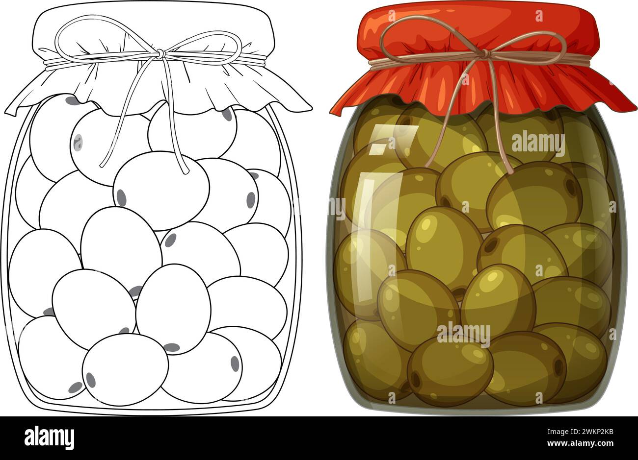Illustration of olives in jar, before and after coloring Stock Vector ...