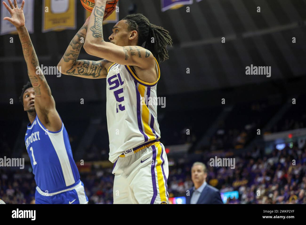 Baton Rouge, LA, USA. 21st Feb, 2024. LSU's Tyrell Ward (15) puts up a ...