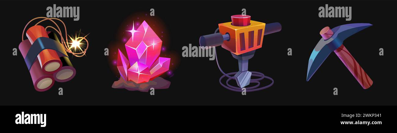 Mine instruments set isolated on black background. Vector cartoon ...
