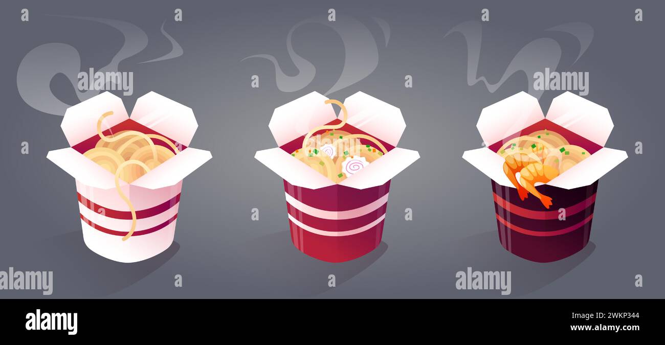 Instant noodle boxes isolated on background. Vector cartoon ...